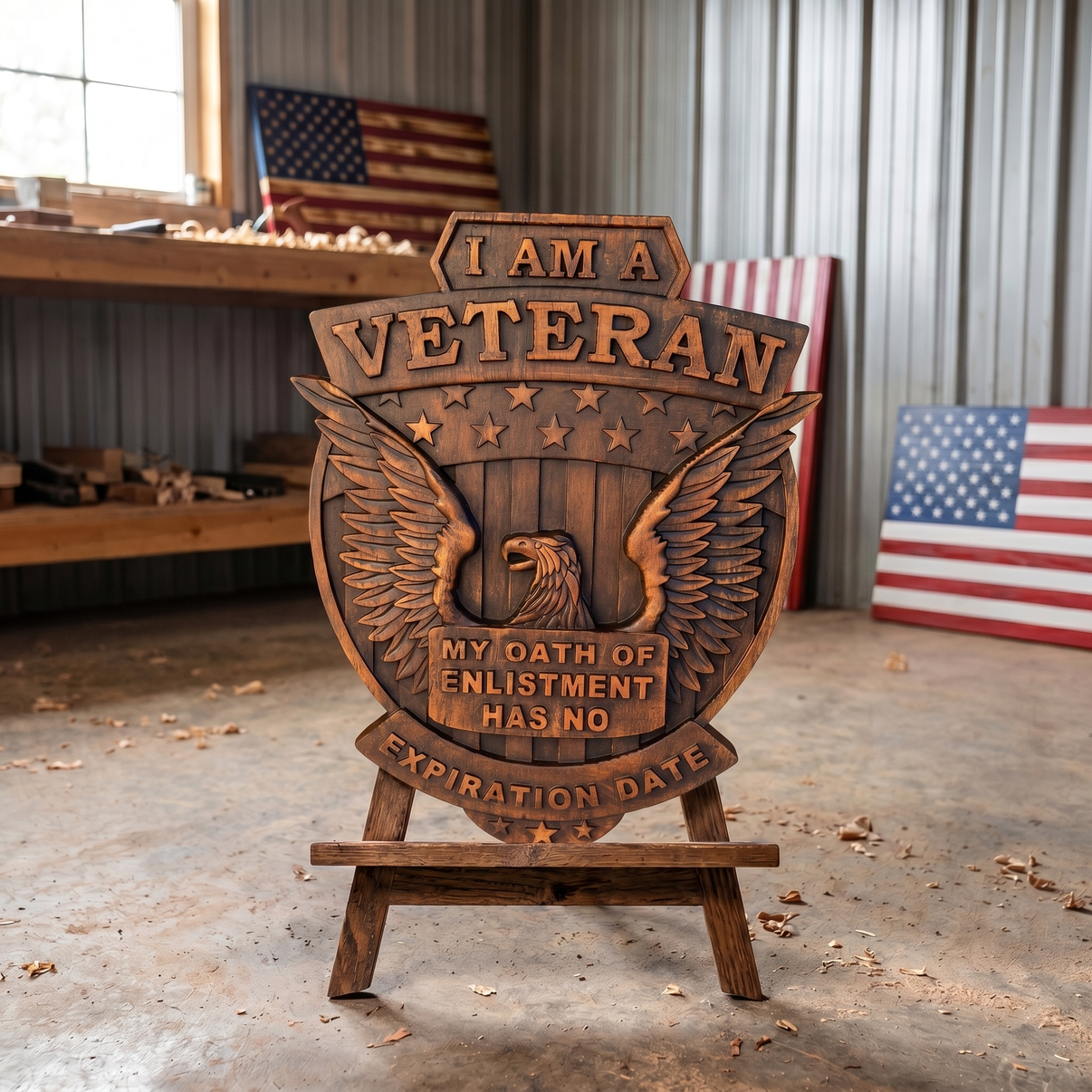 "Shield of The Brave" - Handcarved Wooden Art – Veteran Woodwork